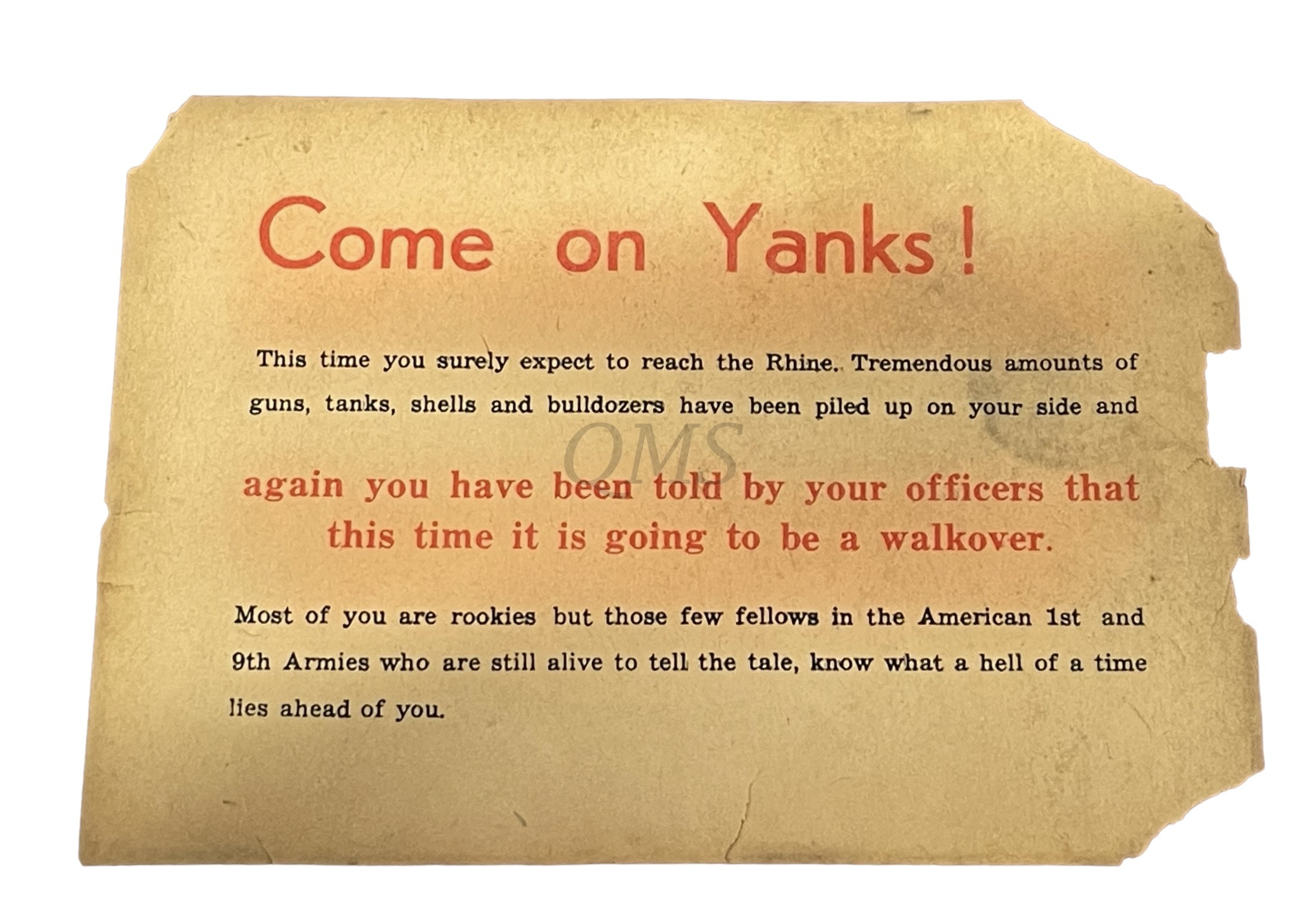 Flyer / Strooibiljet Come on Yanks