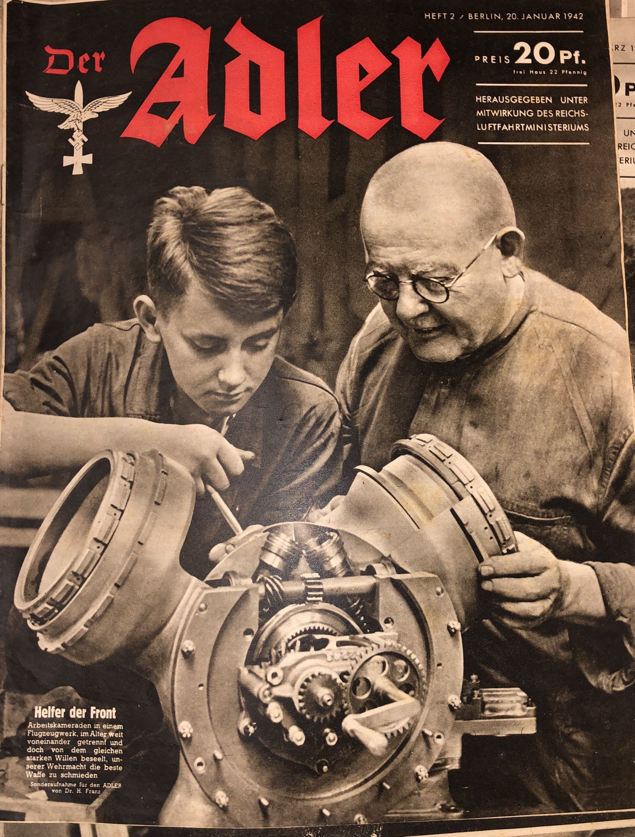 Zeitschrift Der Adler heft 2 , 20 jan 1942 (Magazine Der Adler No 2 ...