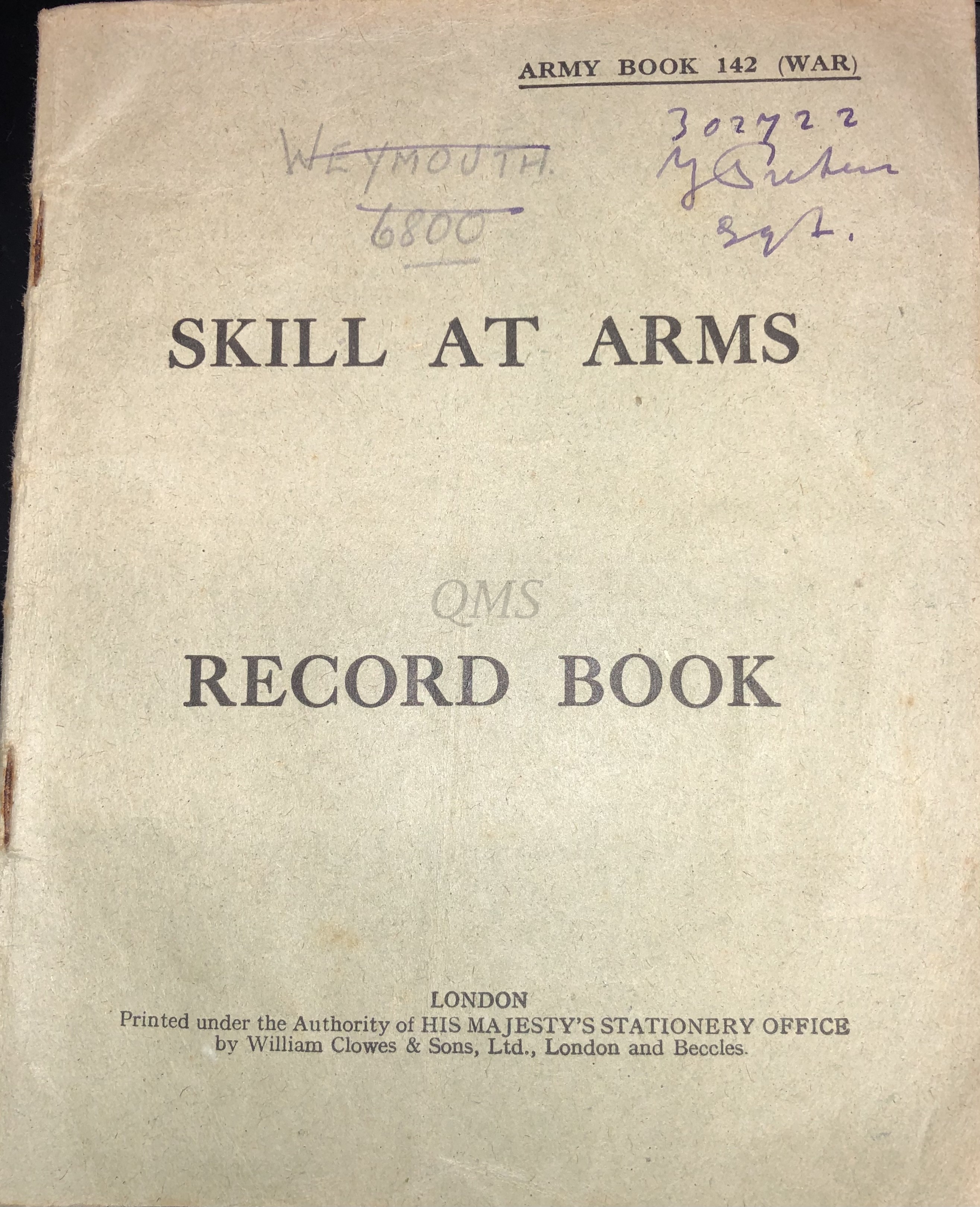 British Army Skill at Arms Record Book 1944