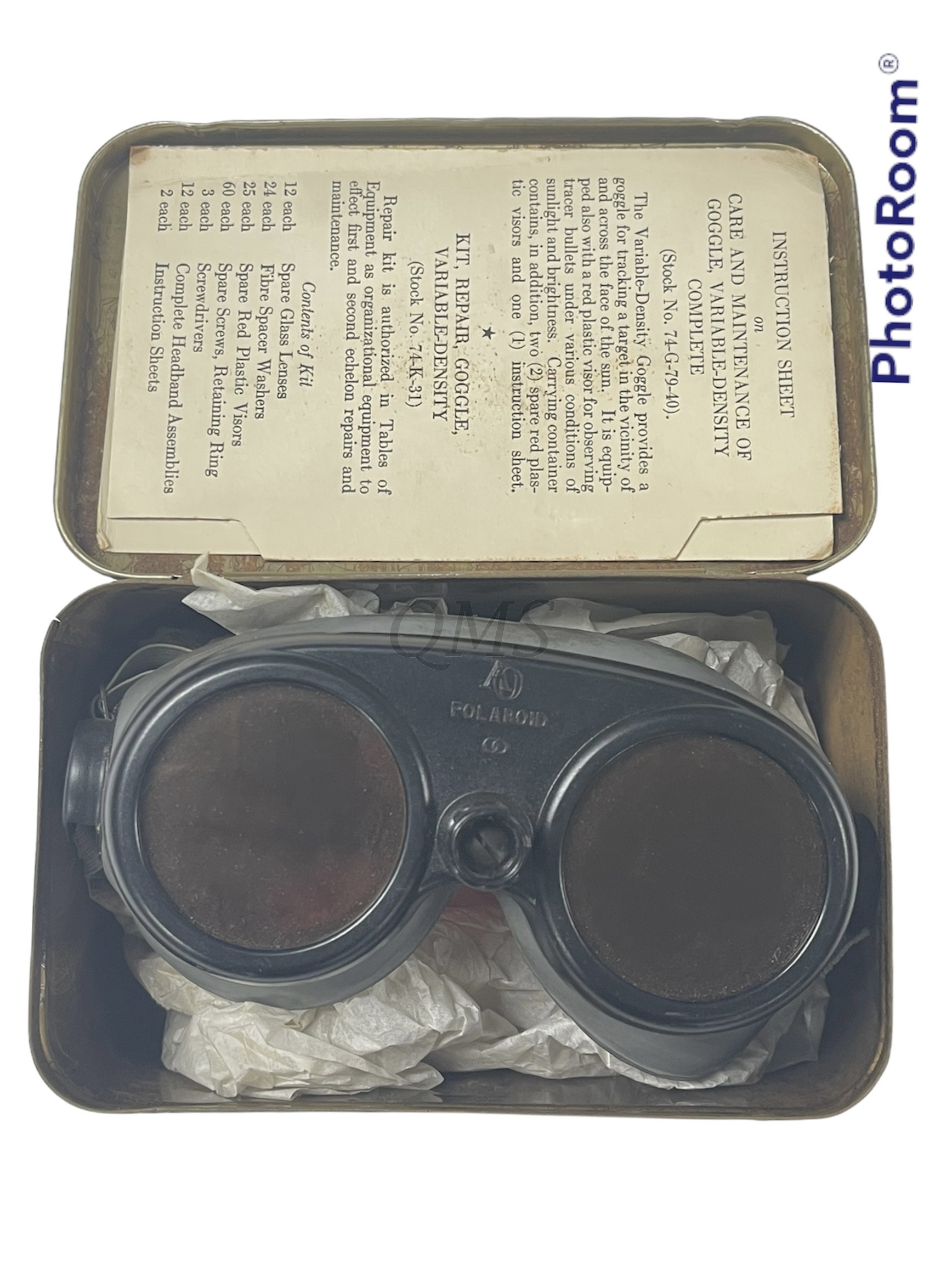 USAF Goggles variable density in metal box American Optical Compagny ...