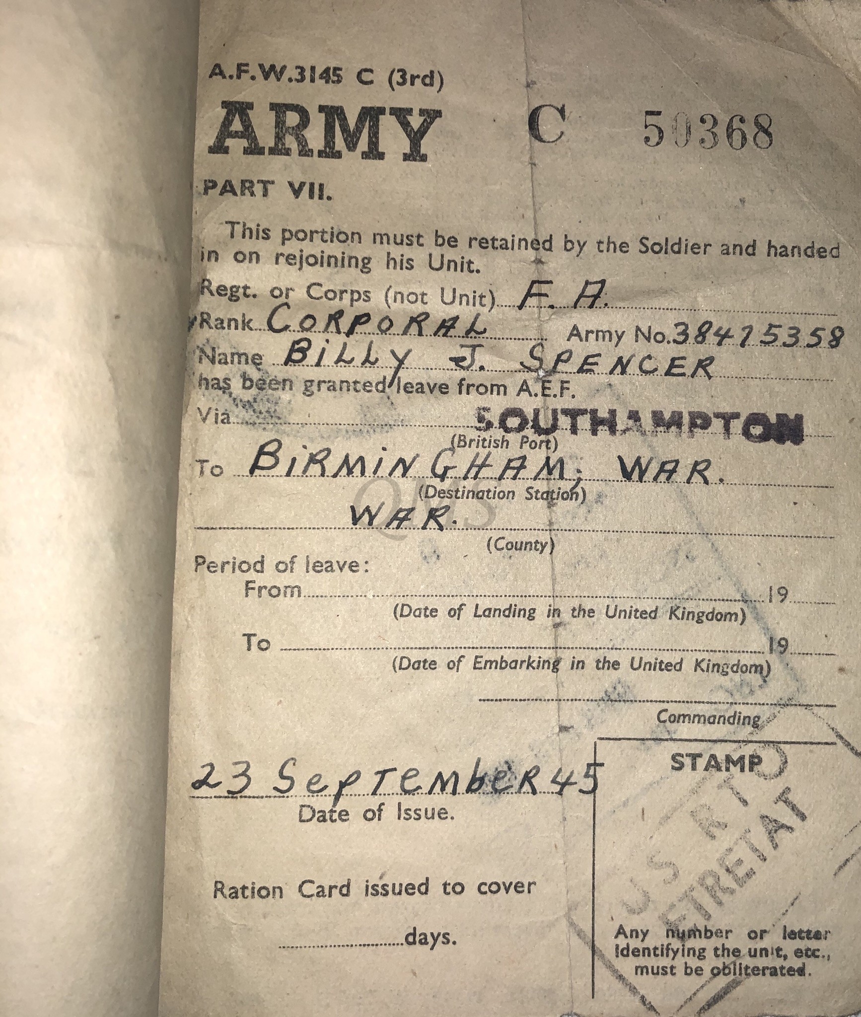 Brochure Big Pay off no lay off in the US Army + Leave pass and railway ...