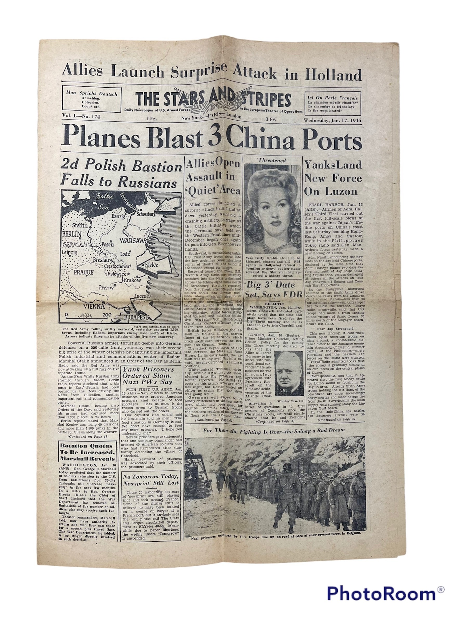 Newspaper Stars and Stripes vol 1 no 174, wednesday 17 jan 1945