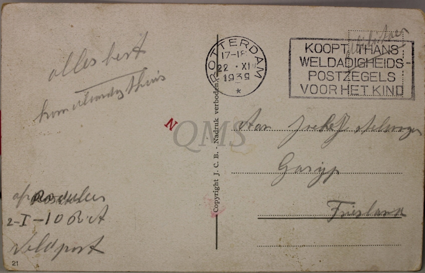 Prent briefkaart mobilisatie 1939 Gelukkig kerstfeest, al zijn wij ver ...