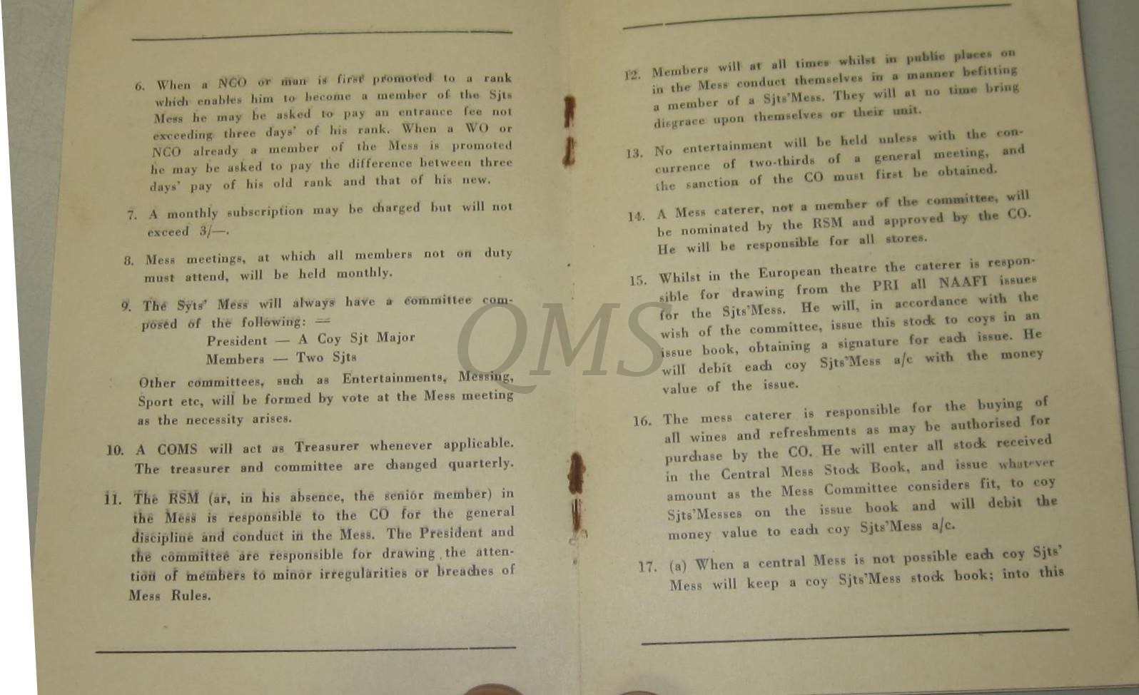 Rules of the sergeants' Mess 9th BN. the Cameronians (Scottish Rifles)