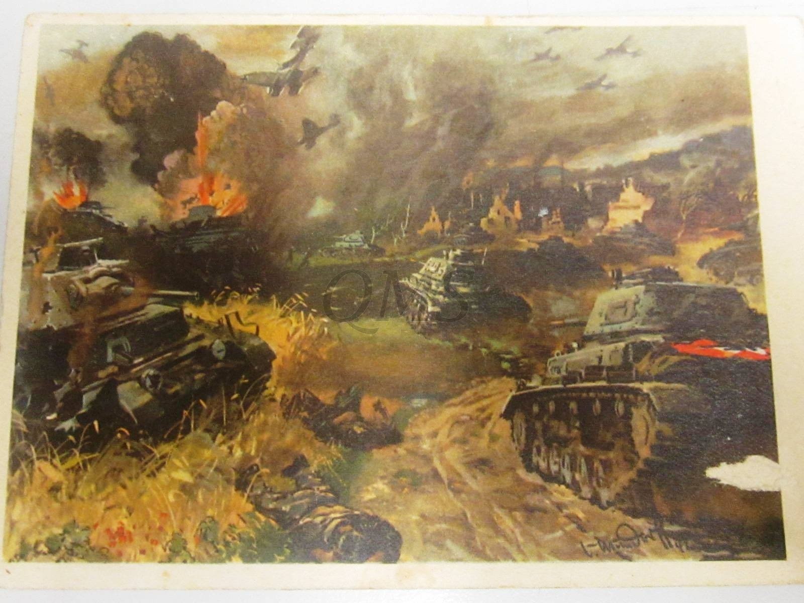 Postkarte Panzer und Stuka im Angriff