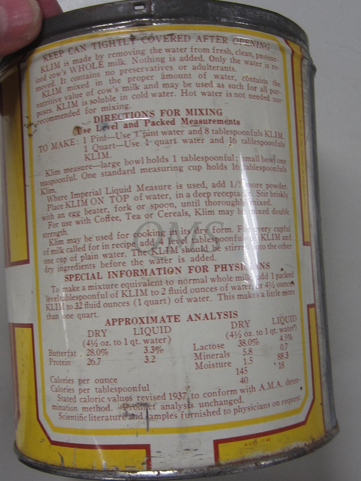 Tin Klim Powdered Milk, WW2