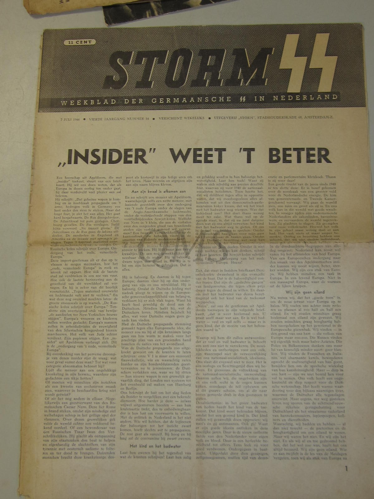 Storm SS no 14 weekblad DER GERMAANSE SS in Nederland 7 juli 1944