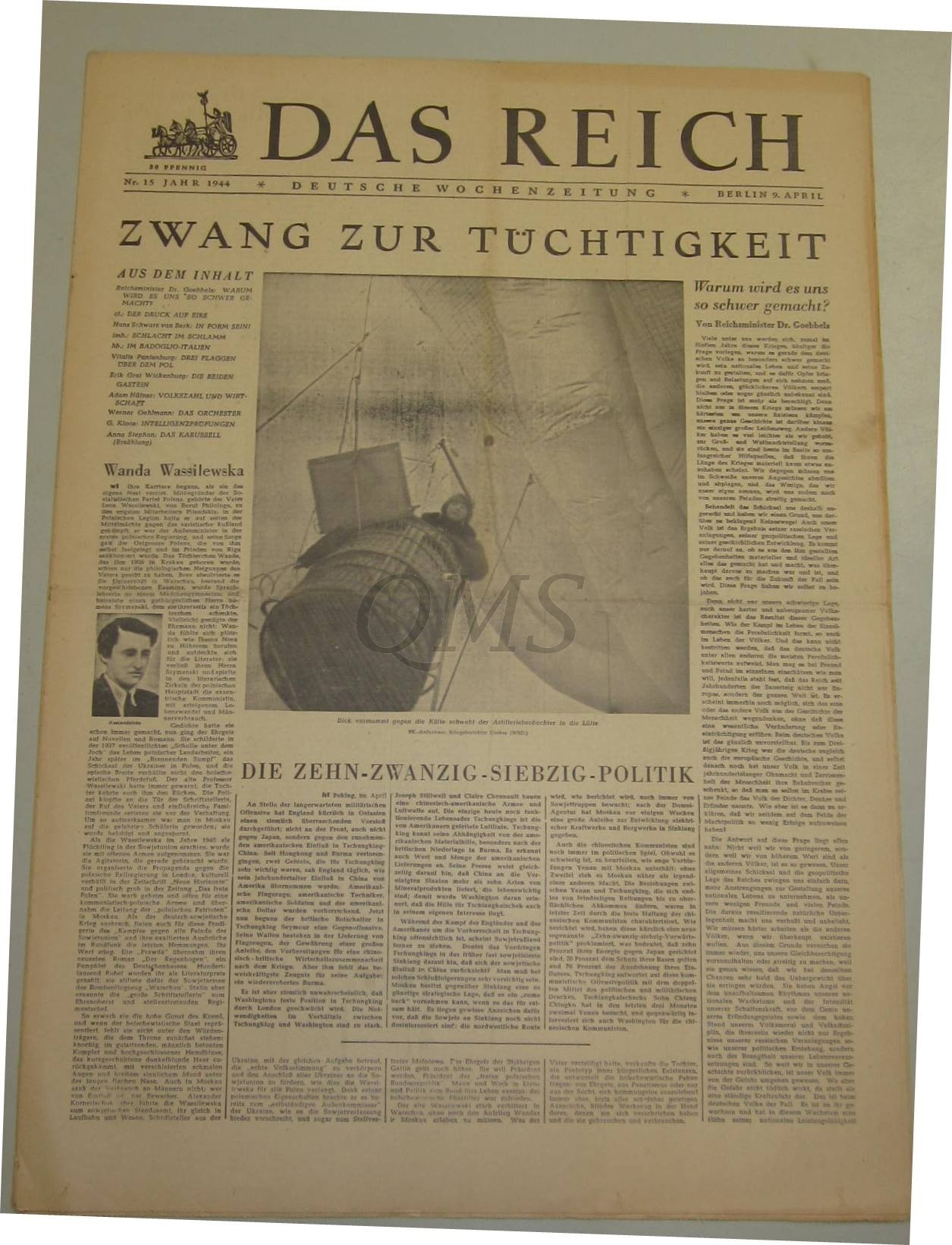 Zeitung Das Reich Berlin no 15 9 april 1944