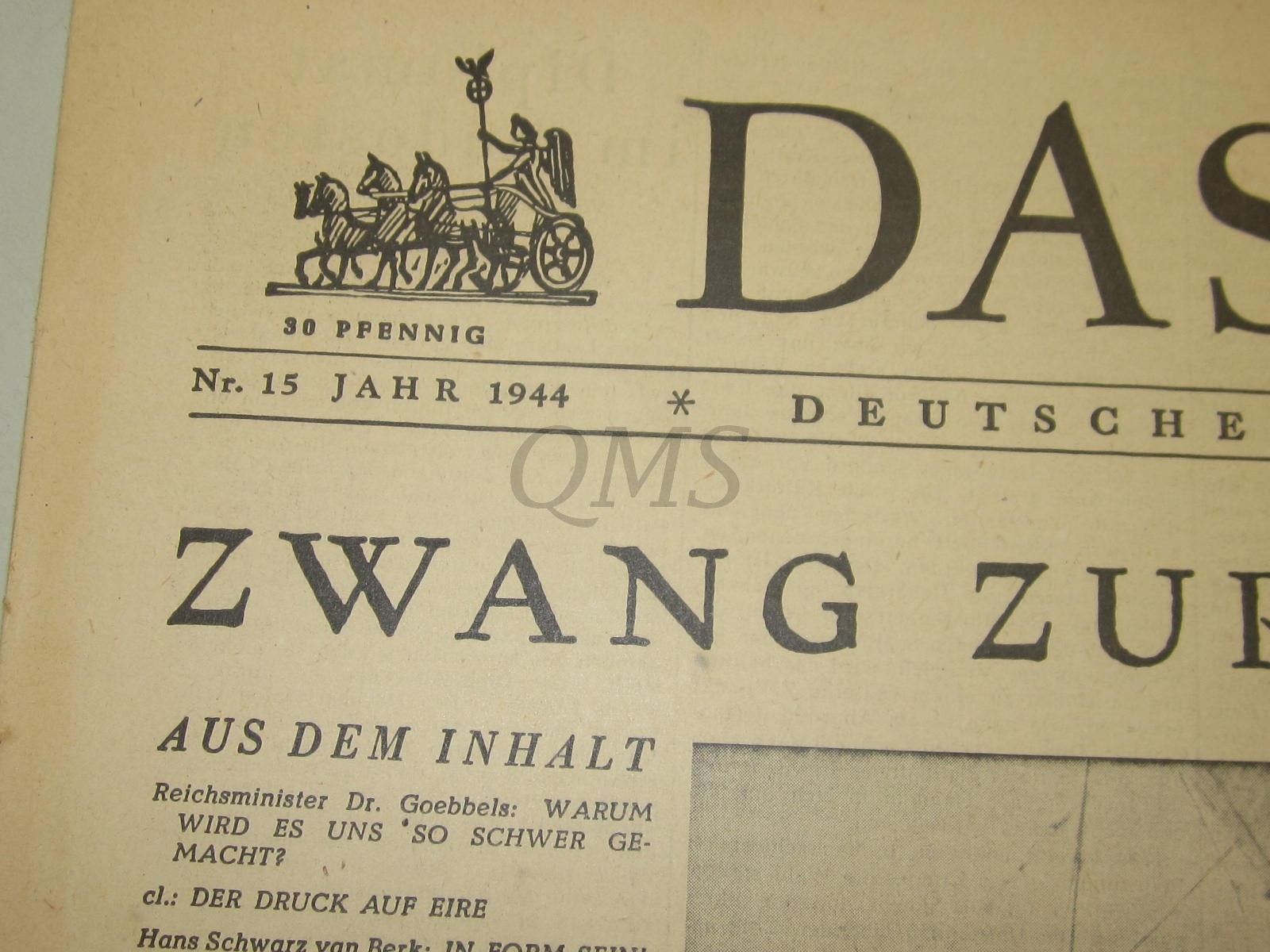 Zeitung Das Reich Berlin no 15 9 april 1944