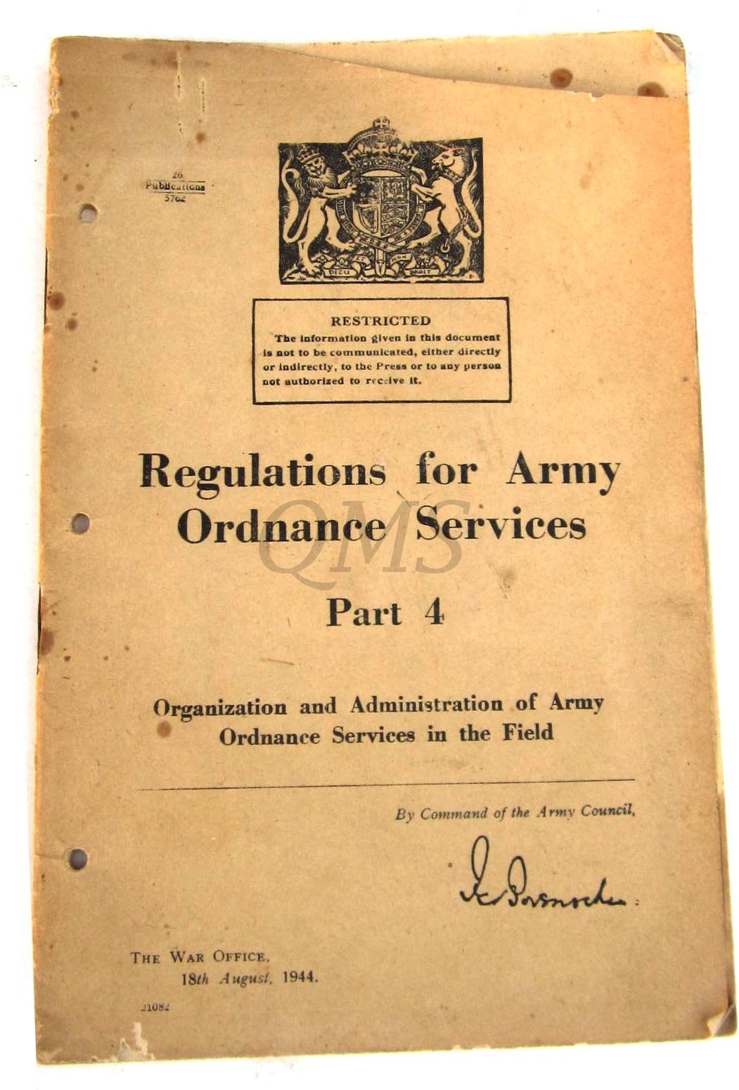 Regulations for army ordnance services Part 4