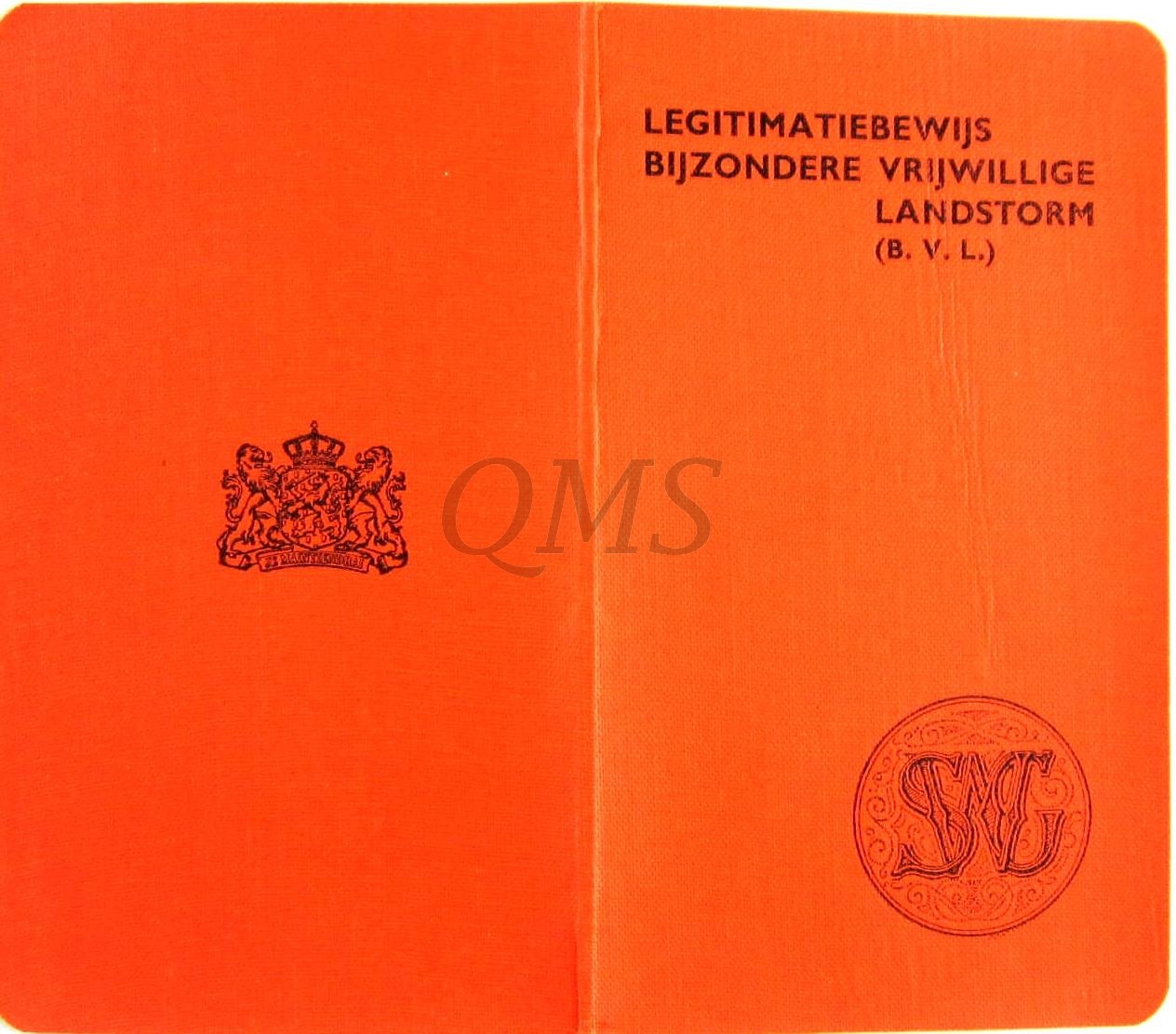 Legitimatie bewijs Bijzonder Vrijwillige Landstorm (B.V.L.) Heerlen