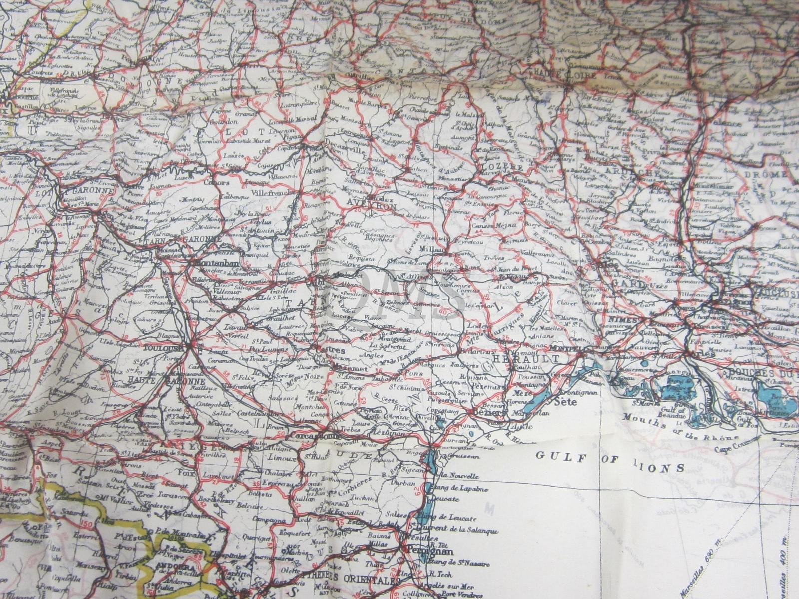 Scarce WW2 RAF Air Ministry escape silk map - South France / Spain