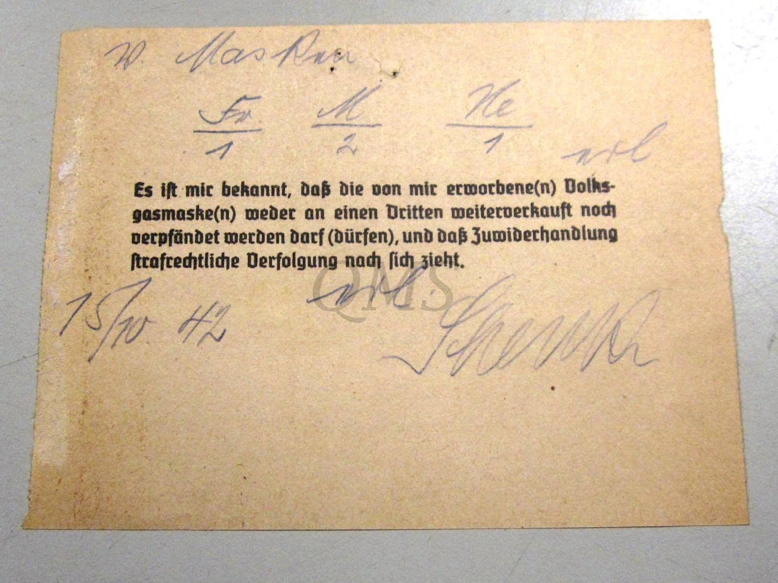 Einname beleg NS Volkswohlfahrt gasmaske Gau Berlin kreis V