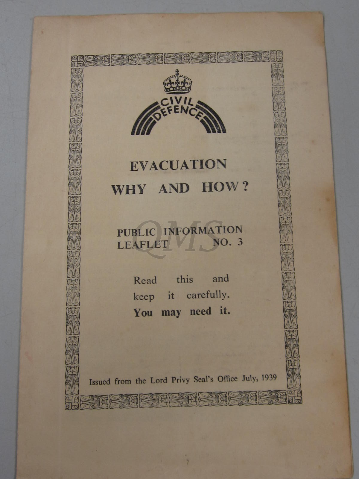 Evacuation Why and How? 1939 Public information leaflet No 3