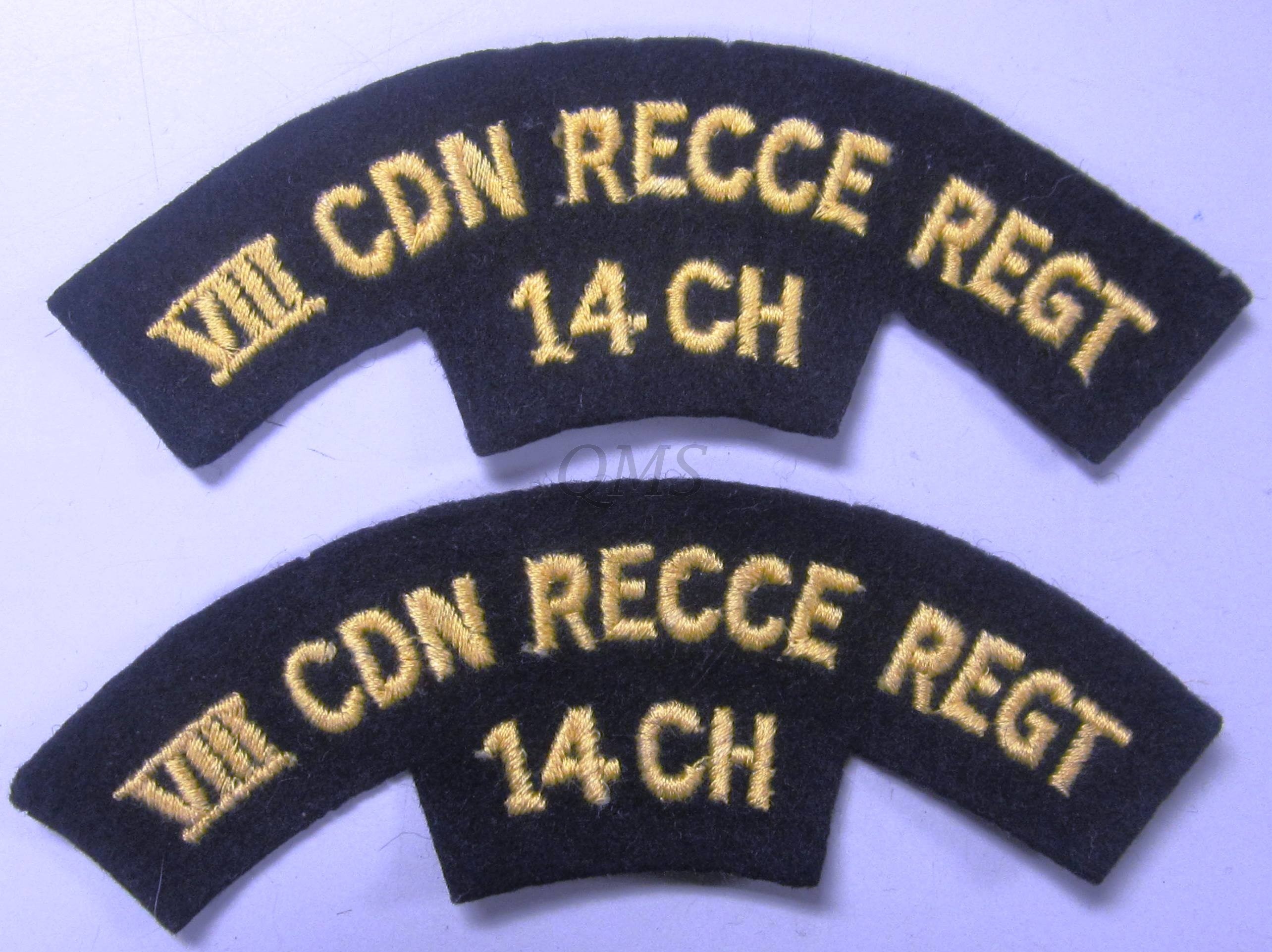Shoulder titles VIII CDN Recce Regt 14 CH, 2nd Canadian Infantry Division
