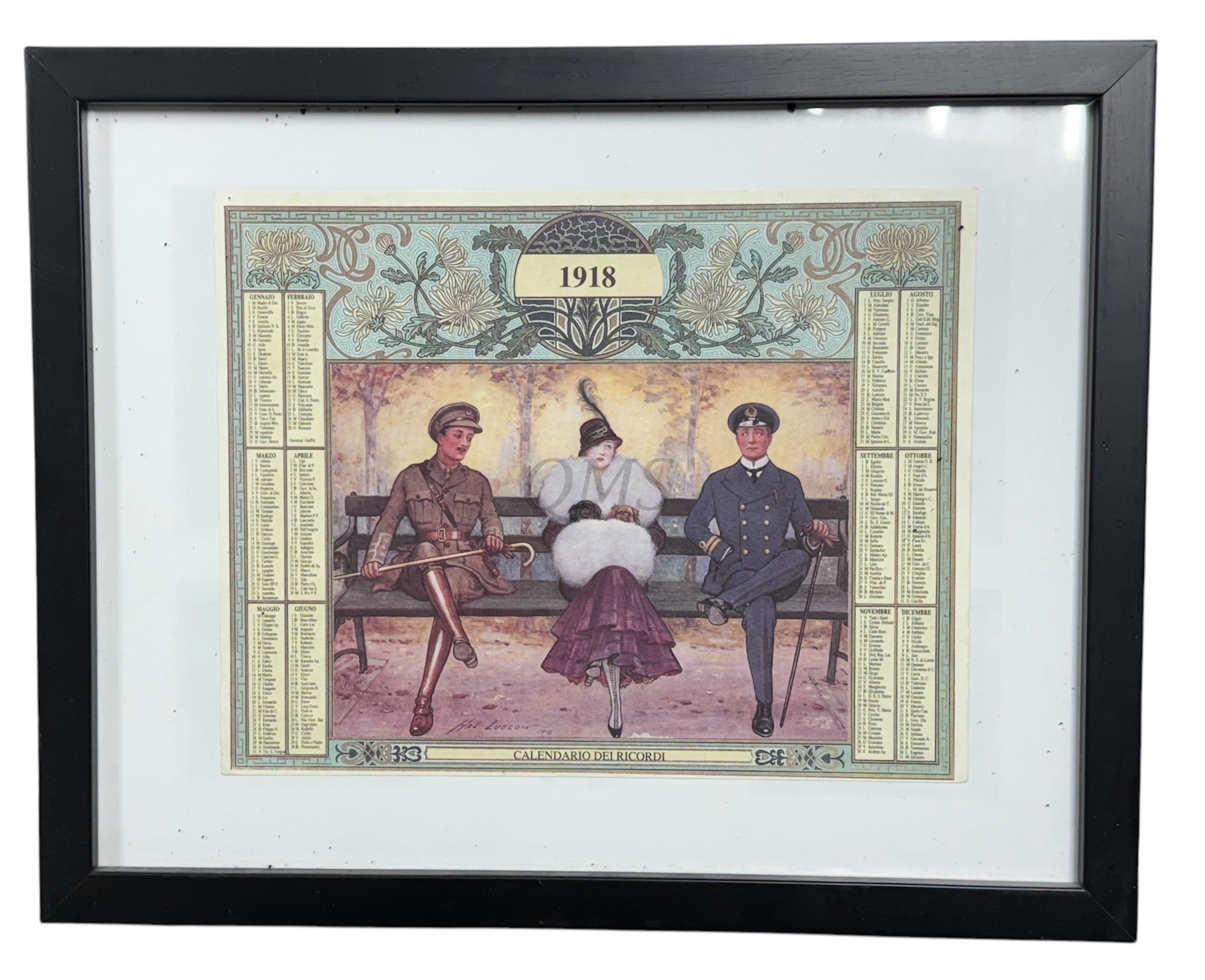 France - Framed 1918 calendar with military figures