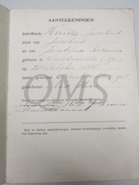 Veldzakboekje 4e Comp Hospitaalsoldaten