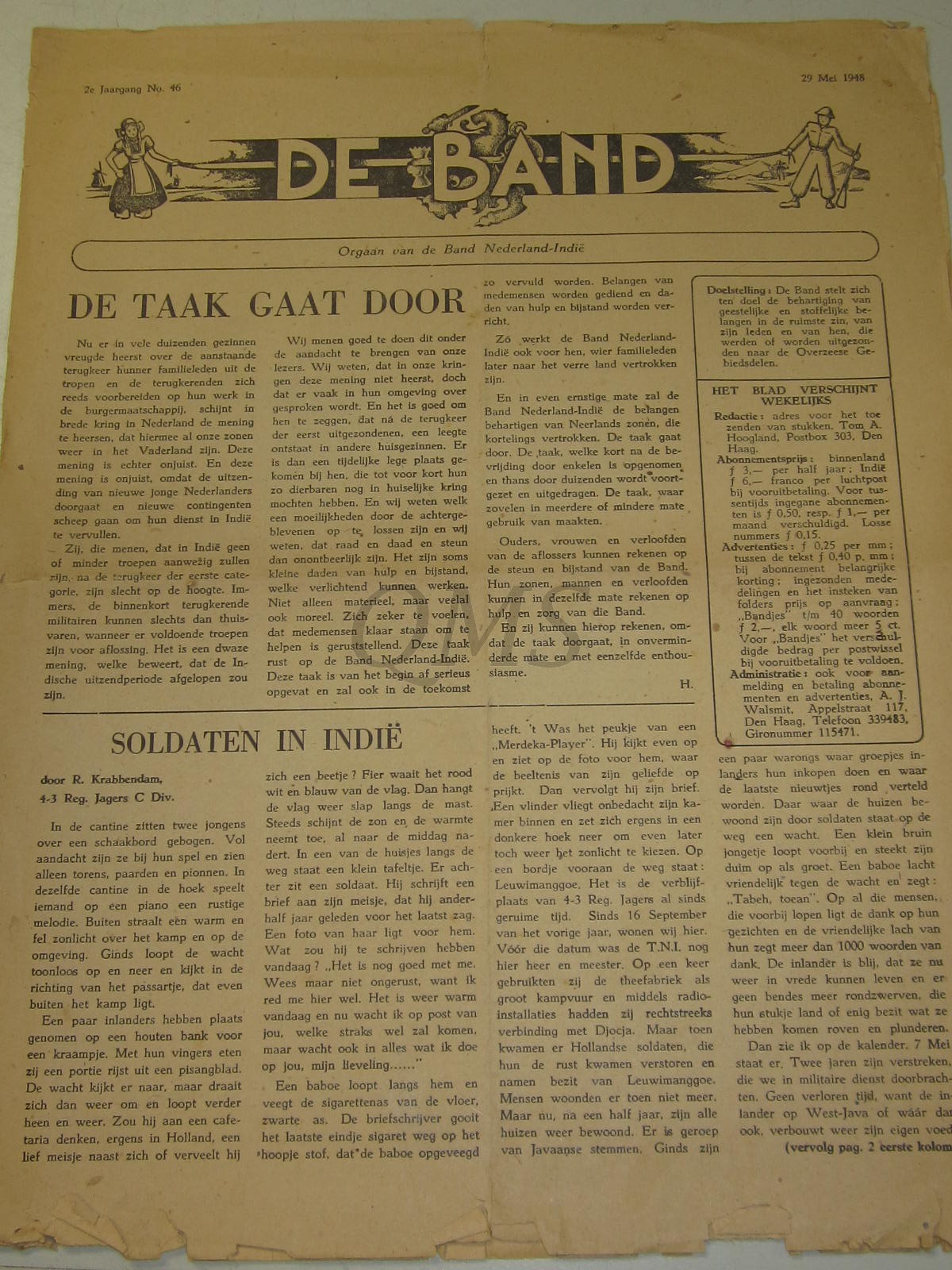 Krant "de Band" Orgaan vd Band Ned Indie 1949