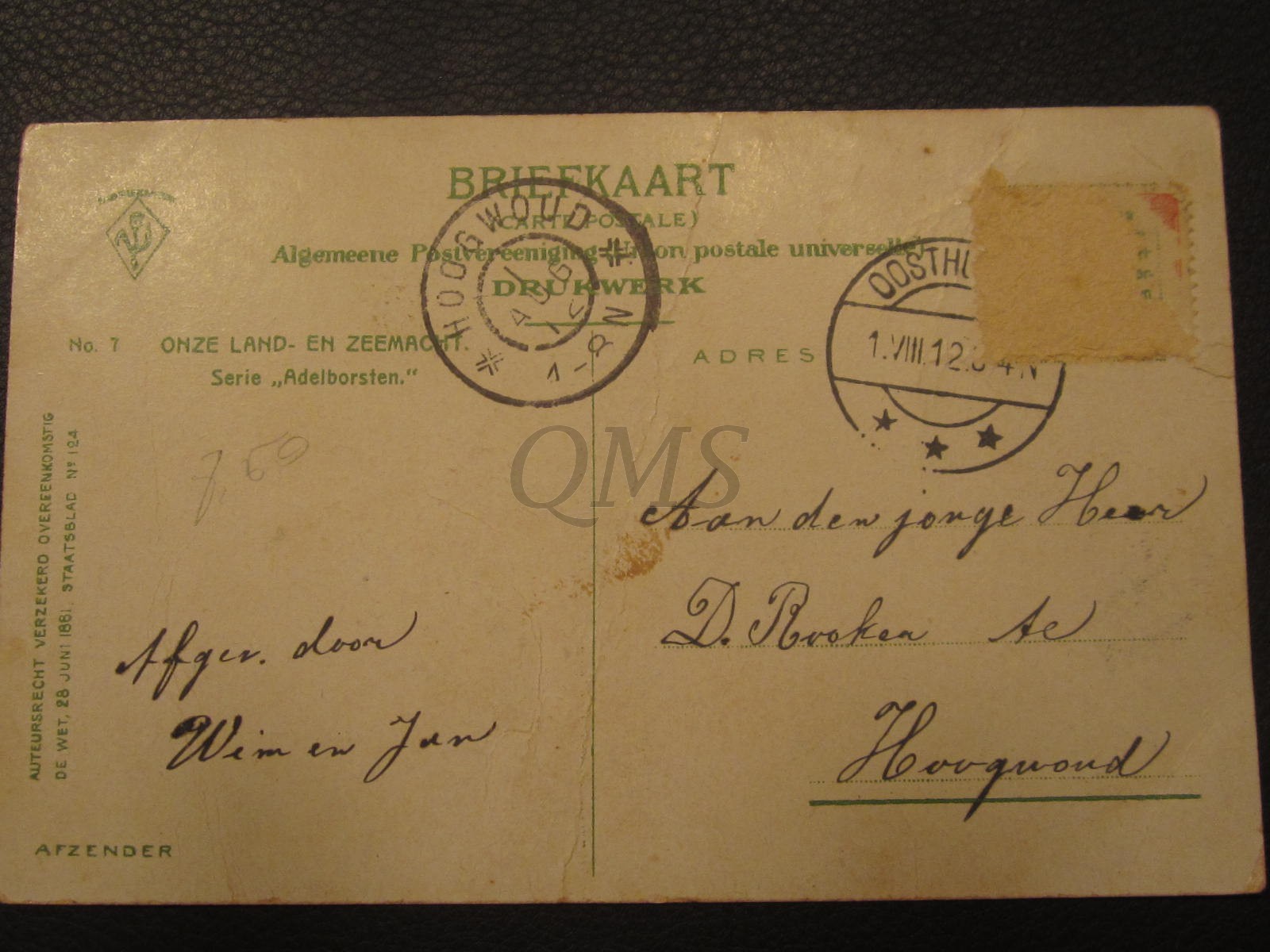 Prent briefkaart 1905 Instructie zeilschip