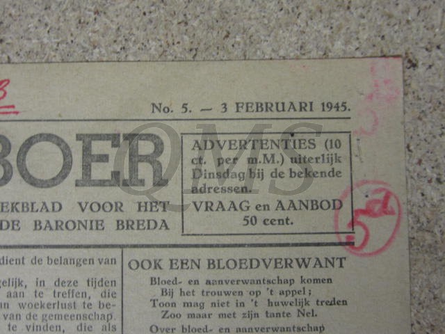 Weekblad "de Boer" NO 5 , 3 februari 1945 baronie Breda