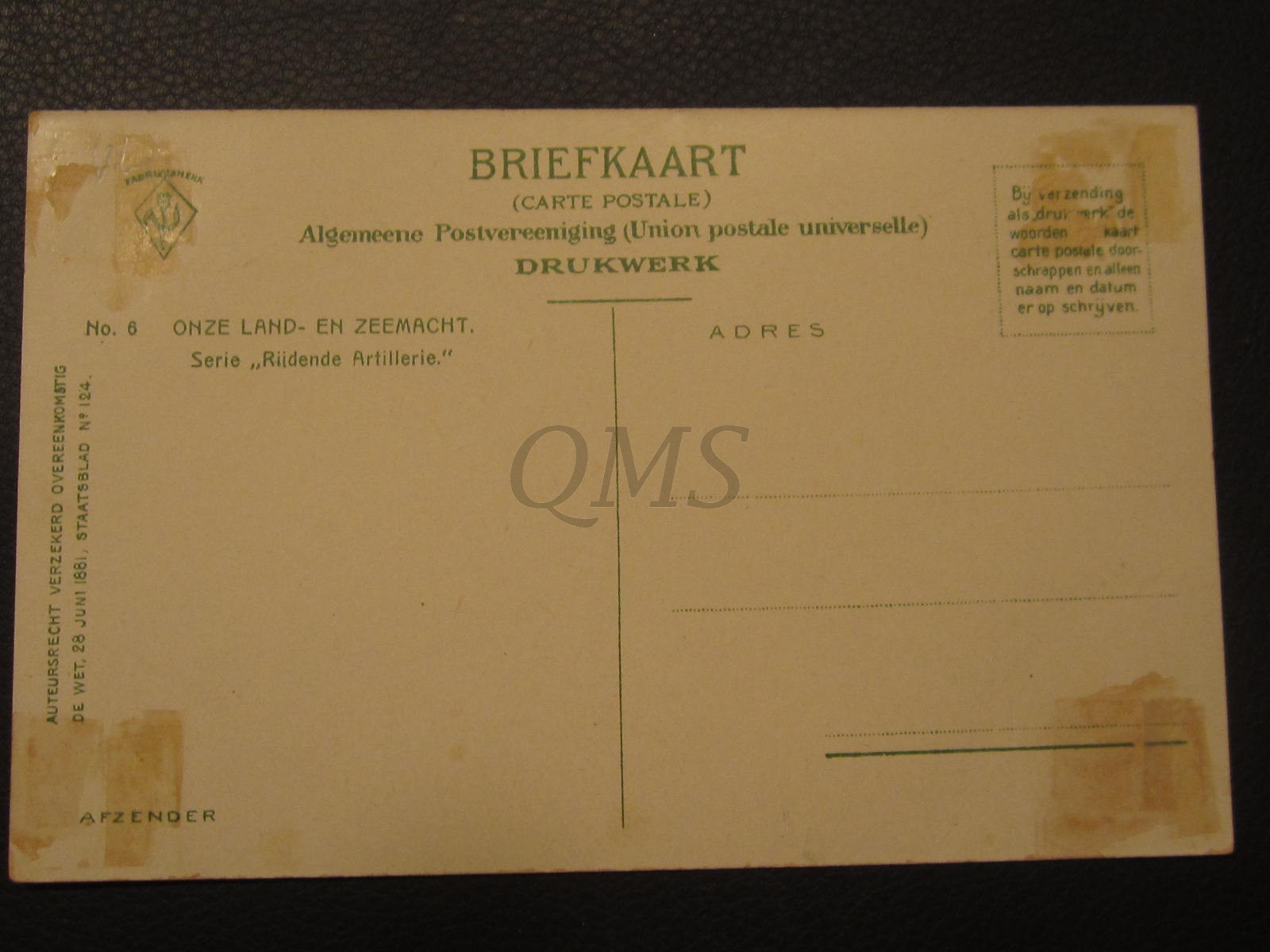 Prent briefkaart 1905 Korporaal Groote tenue