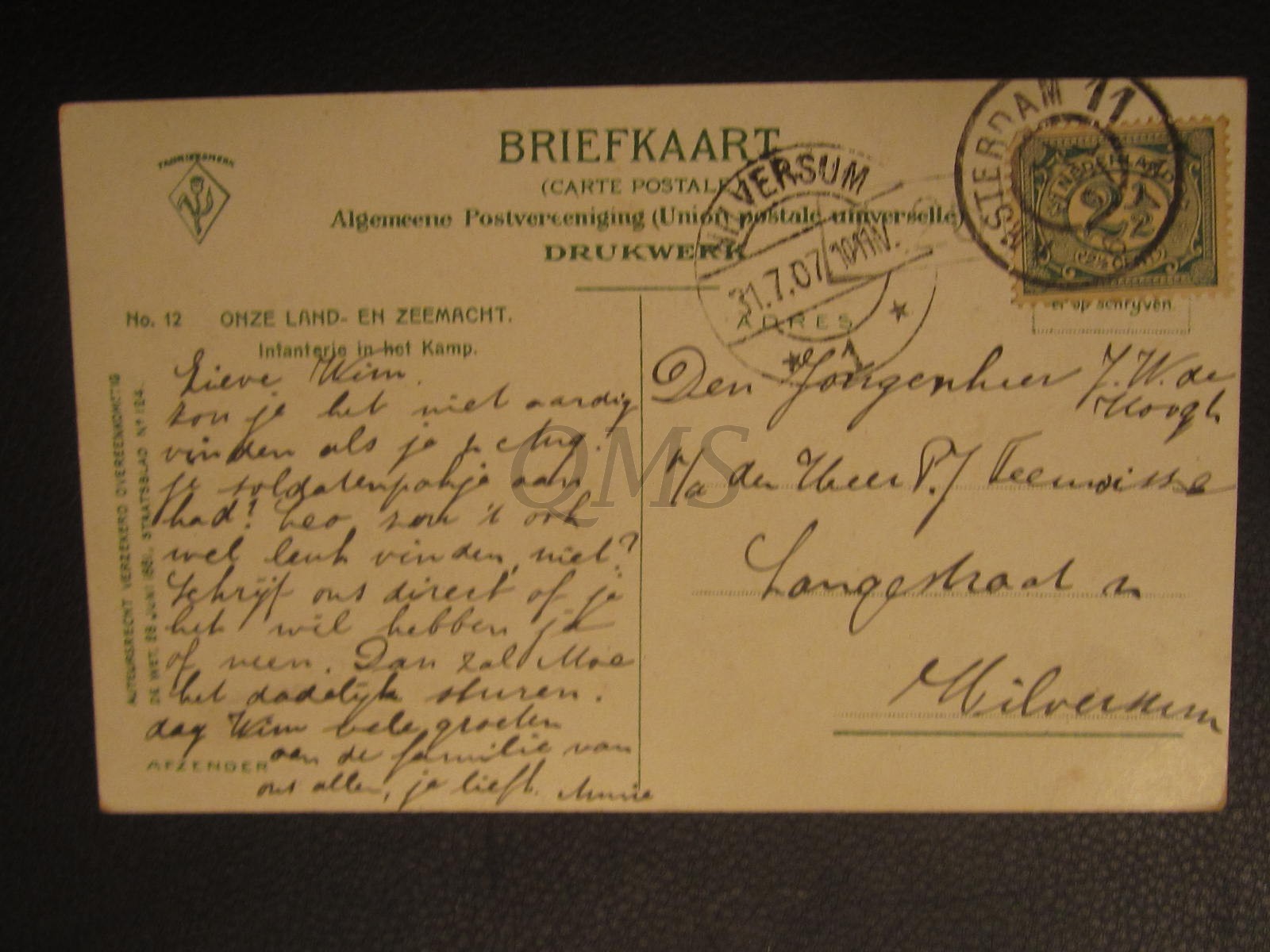 Prent briefkaart 1905 middagmaal, de bruine boontjes