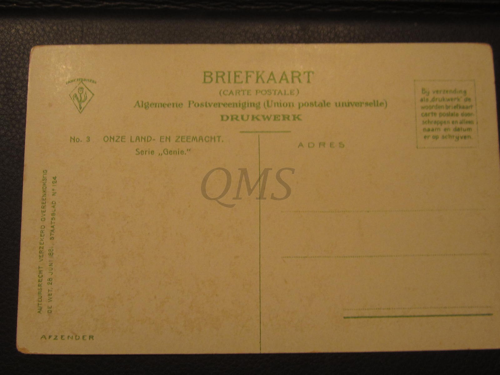 Prent briefkaart 1905 Op Schildwacht