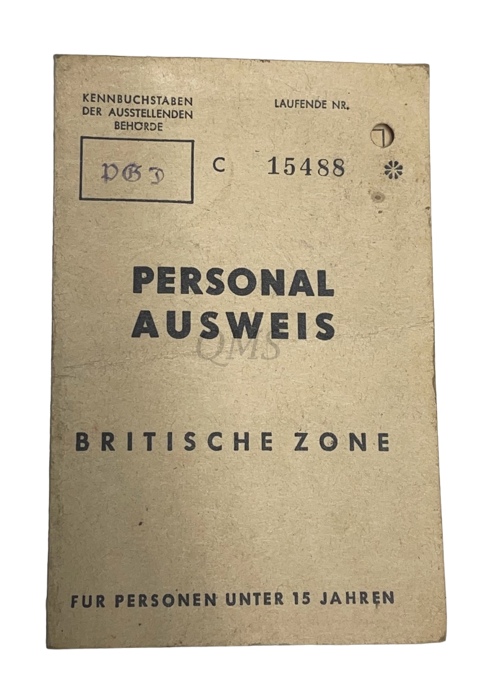 1955 British Zone ; Personals Ausweiss fur personen unter 15 Jahre