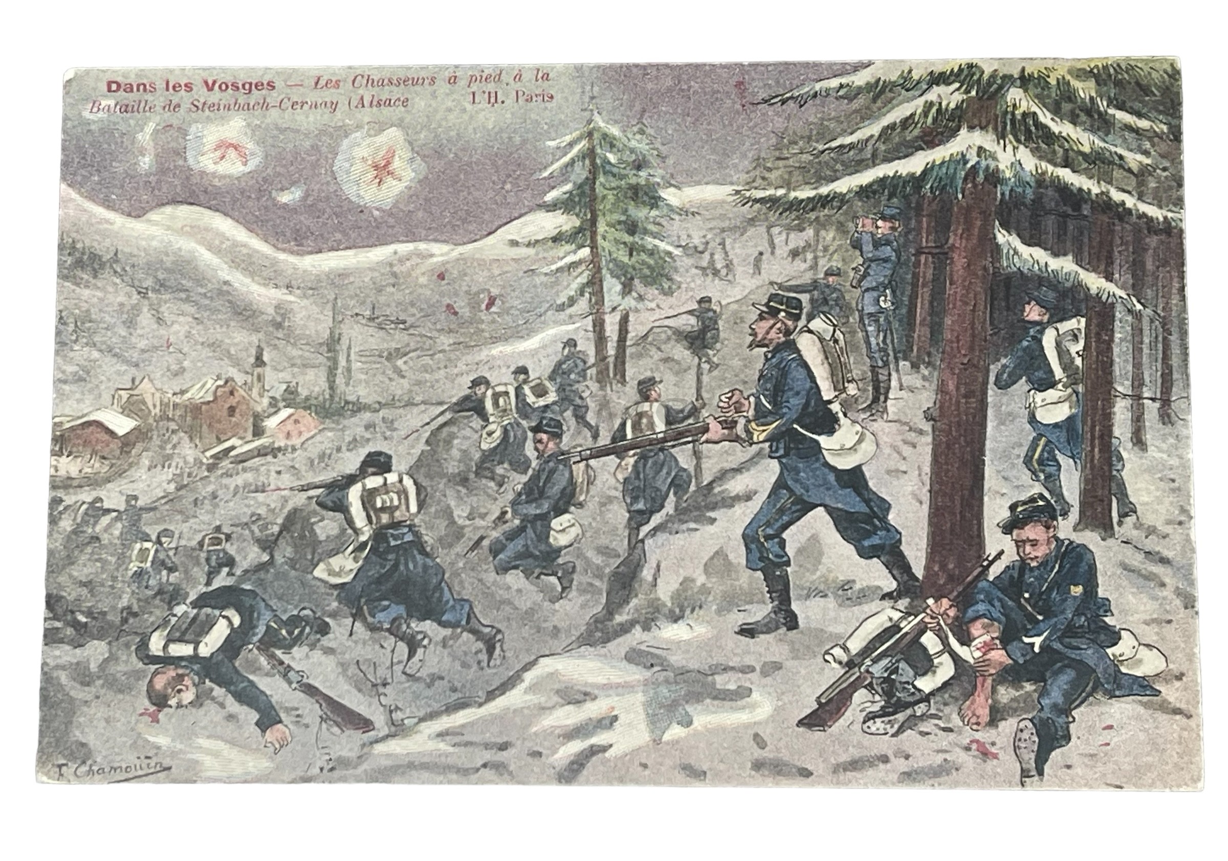 France - WW1 postcard Dans les Vosges , Les chasseurs a pied, a la ...