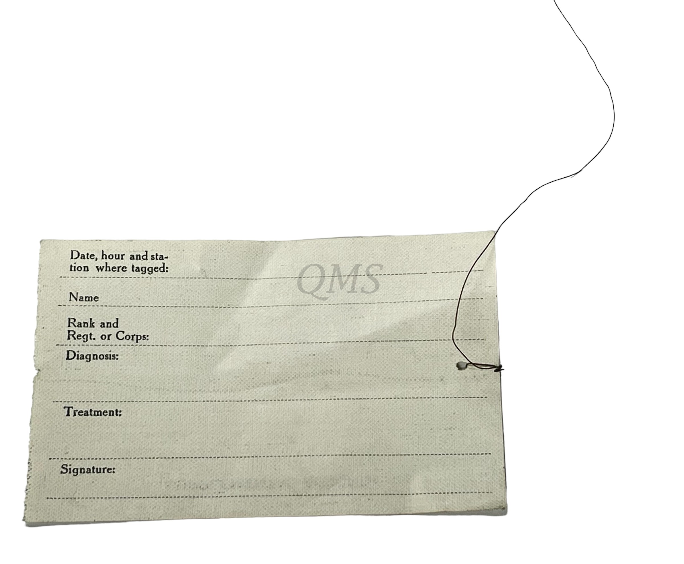 US Army WW1 label for wounded personell