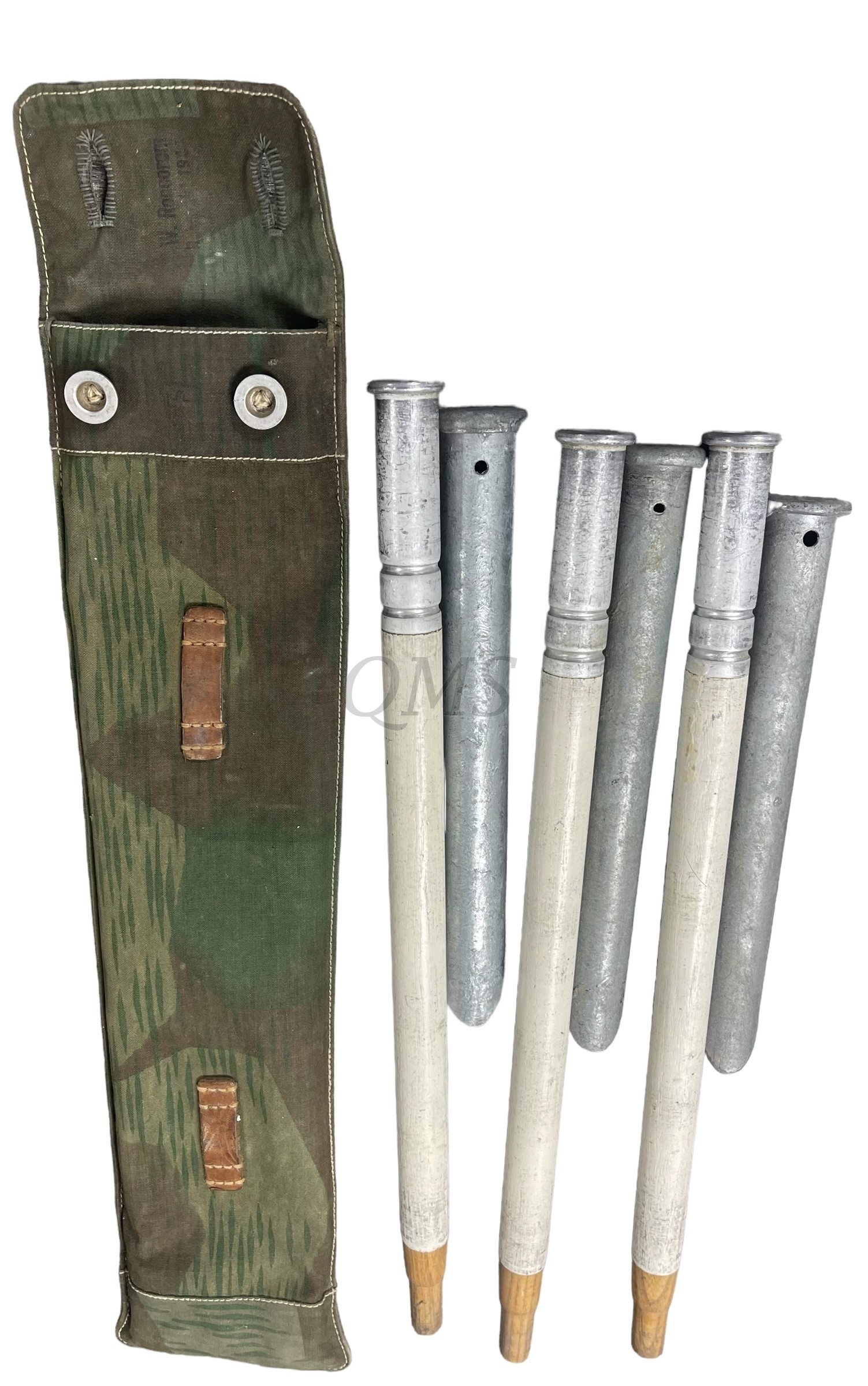 WW2 Swiss Army 1942 Dated Tent Pole Set Splinter Pattern Zeltbahn Material